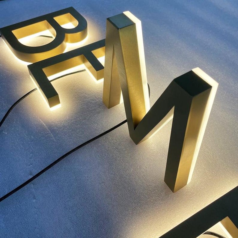 3D Metal Backlit Custom Business Sign, Illuminated Business Signage ...