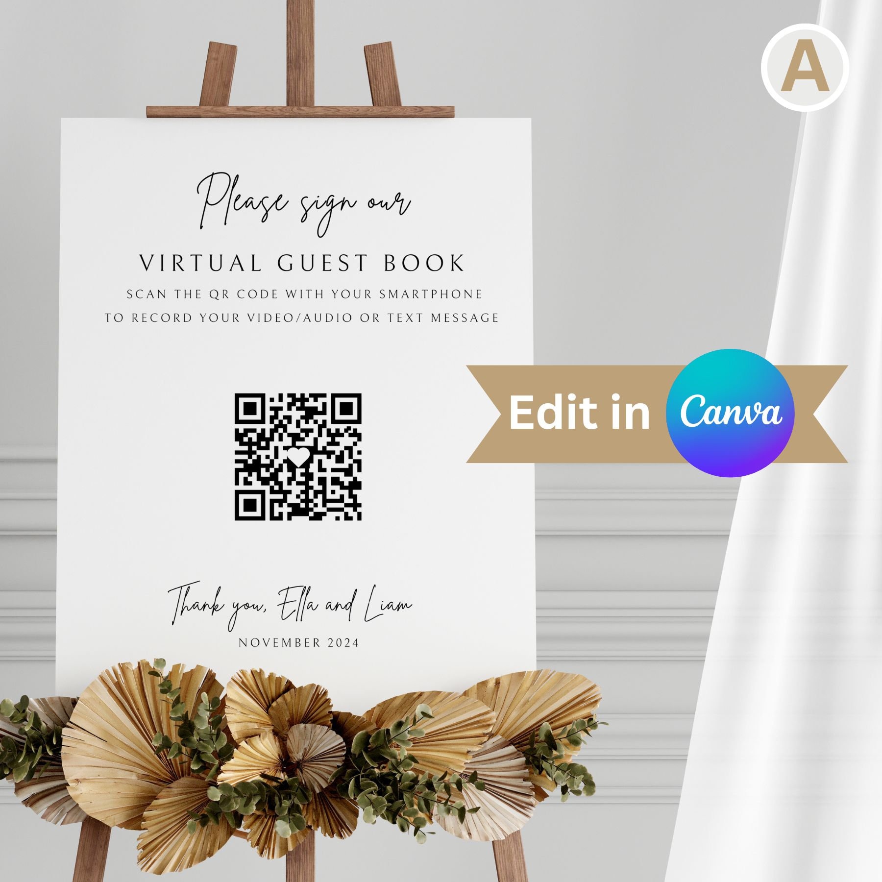 Virtual Wedding Guest Book Template | Digital Download Editable ...