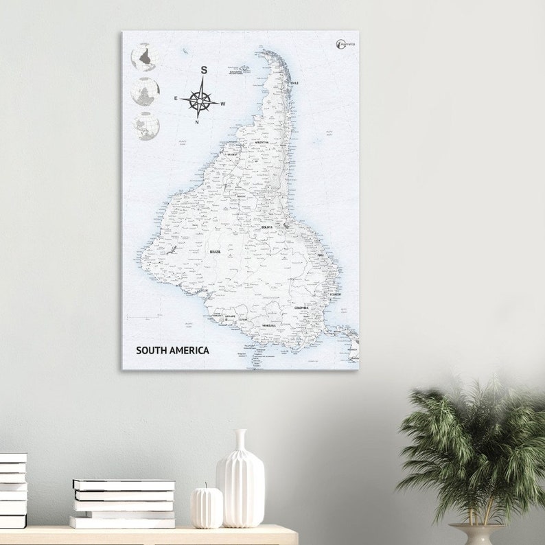 Canvas of Inverted Map of South America - South-up Orientation - Etsy