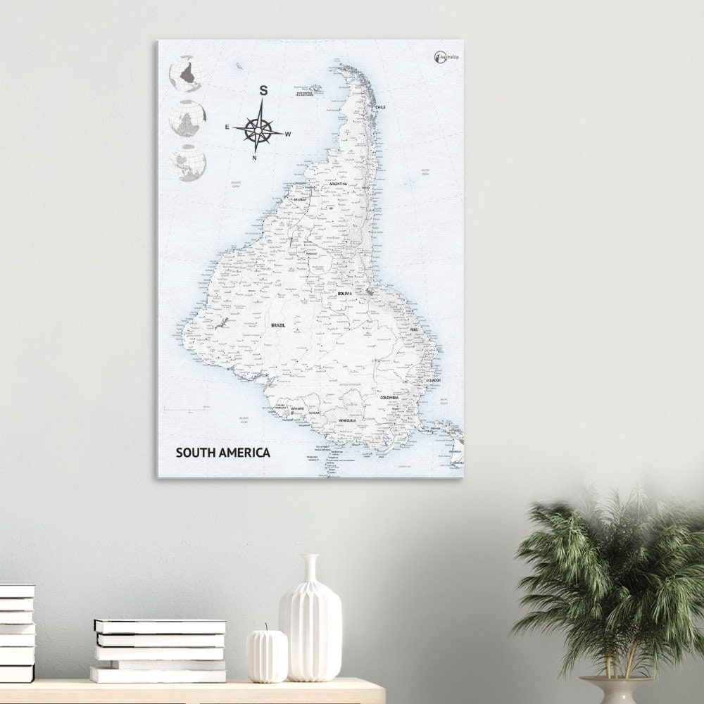 Canvas of Inverted Map of South America South-up Orientation - Etsy