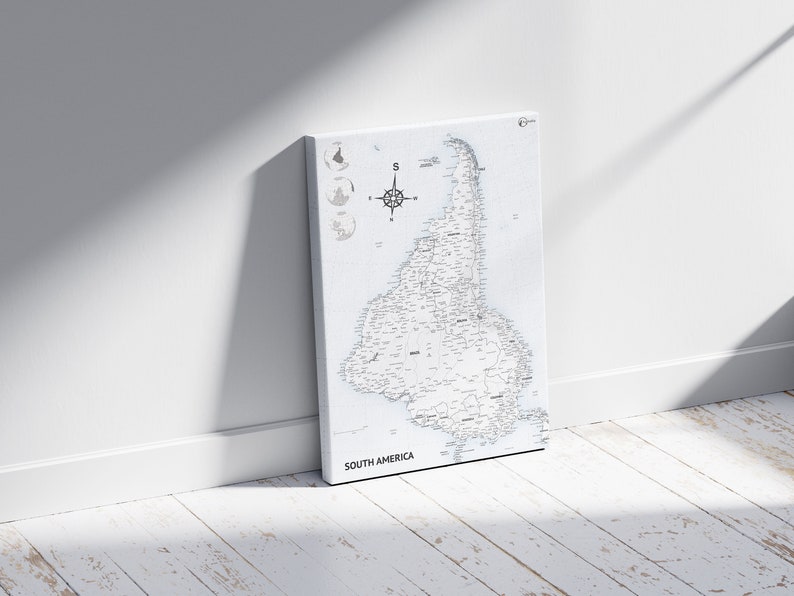 Canvas of Inverted Map of South America - South-up Orientation - Etsy