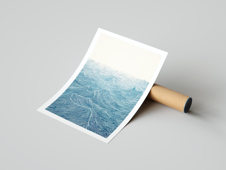 Abstract Ocean Waves Print: Minimalist Blue Seascape Poster - Etsy