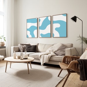 Set of 3 Prints Tryptic, Blue Blob Wave Pattern Poster, Minimalist Calm ...