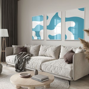 Set of 3 Prints Tryptic, Blue Blob Wave Pattern Poster, Minimalist Calm ...