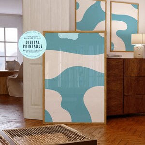 Set of 3 Prints Tryptic, Blue Blob Wave Pattern Poster, Minimalist Calm ...