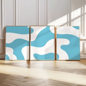 Set of 3 Prints Tryptic, Blue Blob Wave Pattern Poster, Minimalist Calm ...