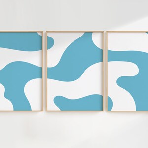 Set of 3 Prints Tryptic, Blue Blob Wave Pattern Poster, Minimalist Calm ...