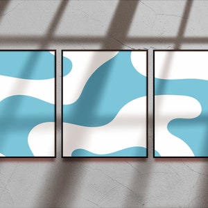 Set of 3 Prints Tryptic, Blue Blob Wave Pattern Poster, Minimalist Calm ...