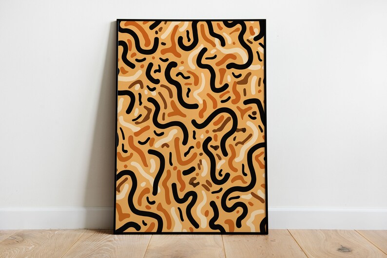 Abstract Squiggle Lines Art Print: Tan Maximalist Poster (digital ...