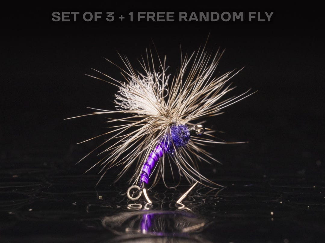 3 Dry Dropper Parachute Flies 1 FREE Random Fly Surface Fly Fishing ...