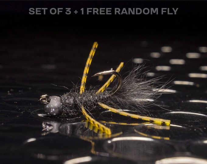 3 Jiggy Pat Rubber Legs + 1 FREE Random Fly — Tungsten Euro Nymphing Legged Flies for Fly ...