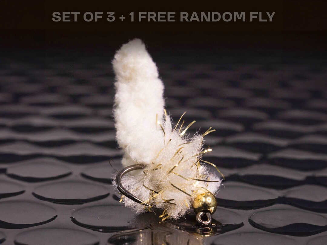 3 White Mop 1 FREE Random Fly Tungsten Jig Mops for Fly Fishing ...