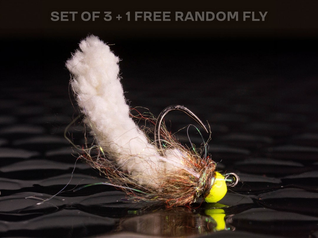 3 White Mop + 1 FREE Random Fly — Tungsten Jig Mops for Fly Fishing ...