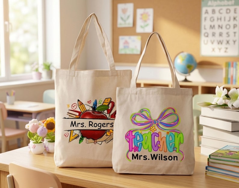 Personalized Teacher Tote Bag Custom Teacher Canvas Tote Teacher ...