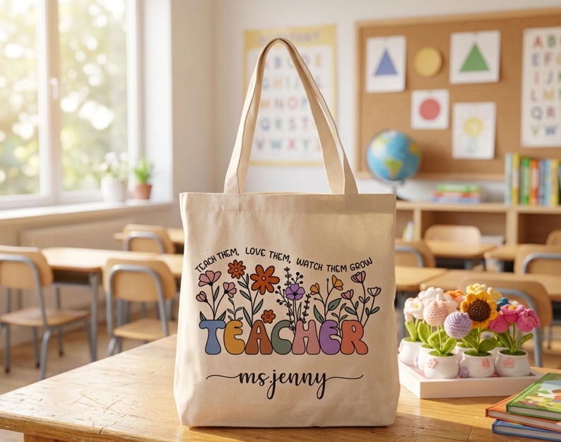 Personalized Teacher Tote Bag Custom Teacher Canvas Tote Teacher ...