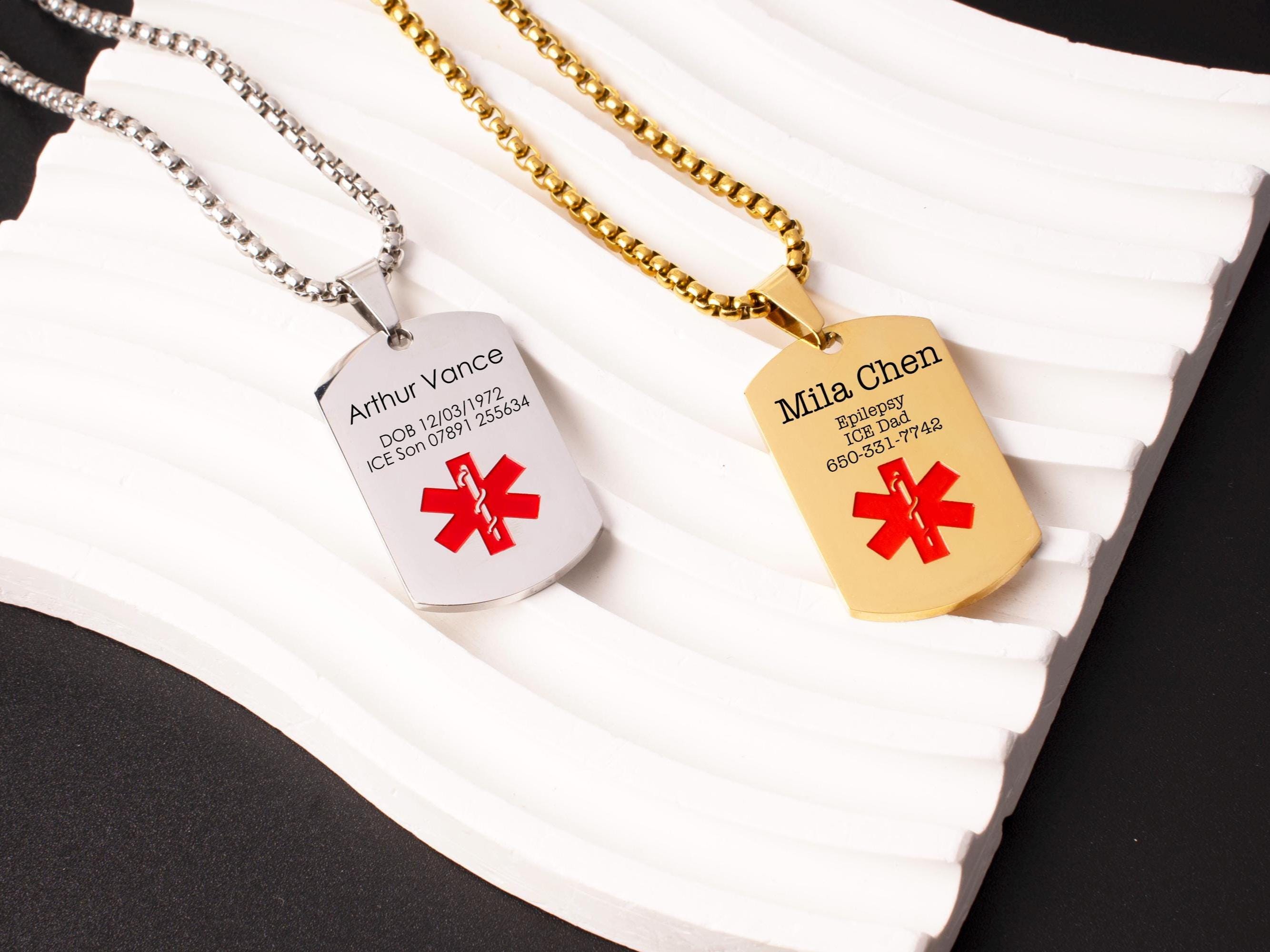 Custom Medical Alert Necklace for Men Women,engraved Medical ID Tag ...