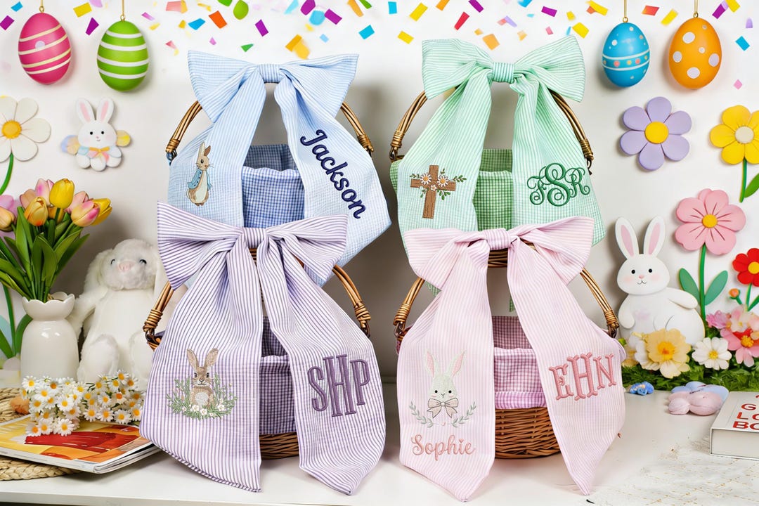 Personalized Easter Basket Bow With Embroidered Name, Monogrammed ...
