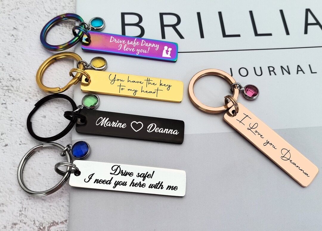 Personalized Stainless Steel Keychain Birthstone Keychain,engraved ...