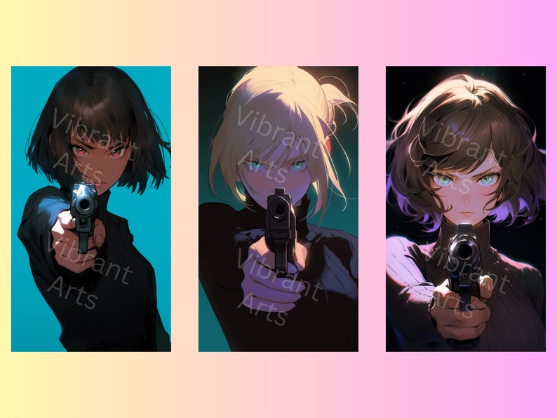 9 Anime Girls PNG, Pointing Gun at the Viewer, Anime Art, Anime Print ...