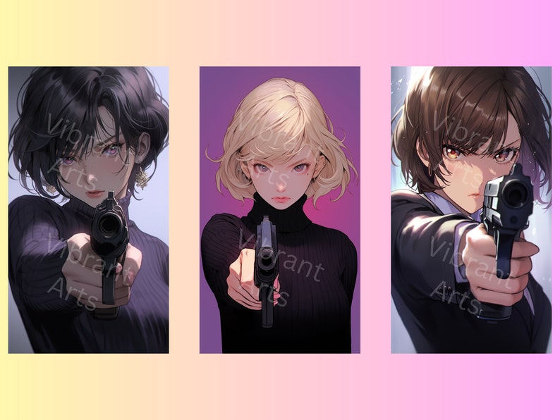 9 Anime Girls PNG, Pointing Gun at the Viewer, Anime Art, Anime Print ...