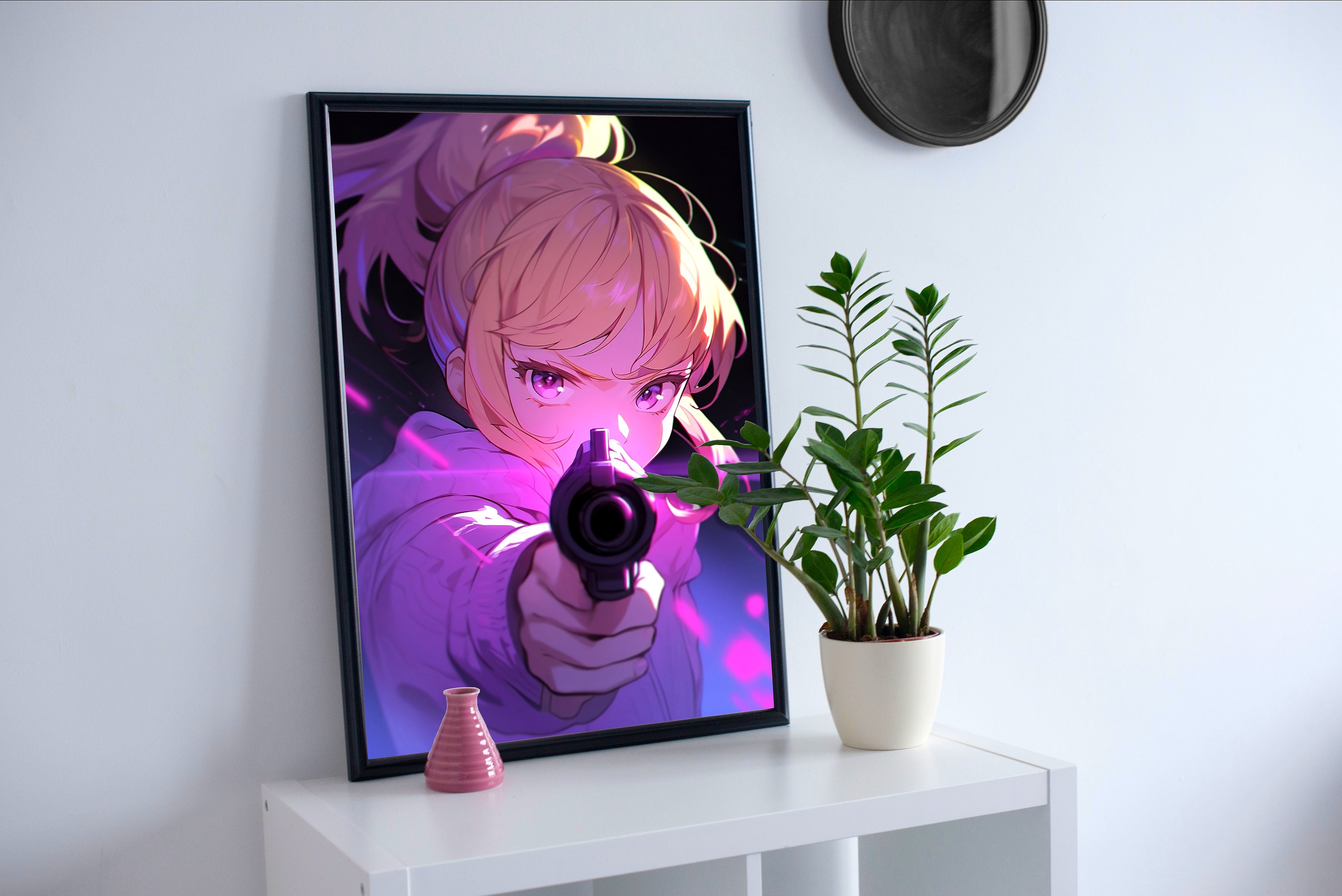 Anime Girl PNG, Pointing Gun at the Viewer, Anime Art, Anime Print ...
