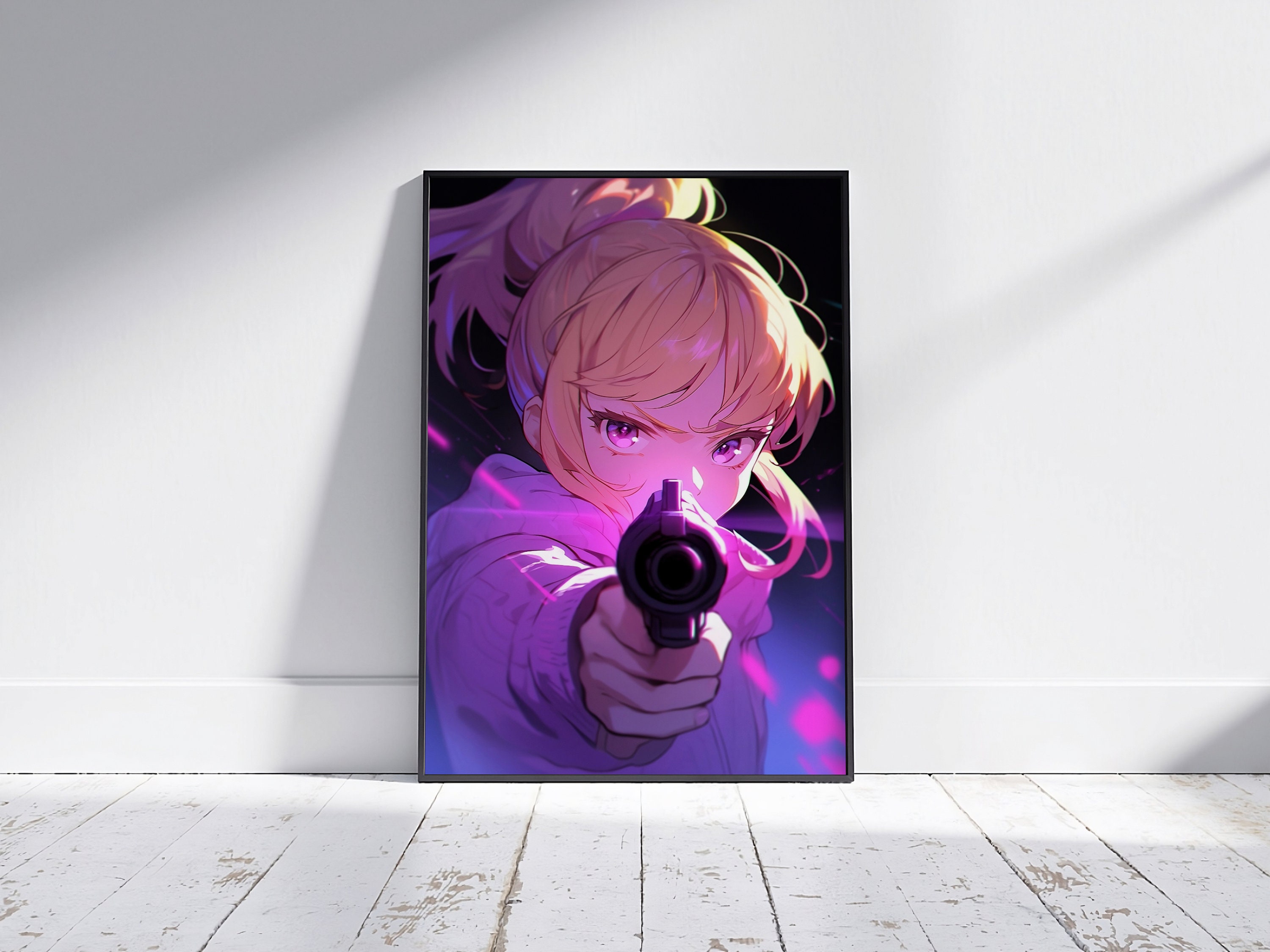 Anime Girl PNG, Pointing Gun at the Viewer, Anime Art, Anime Print ...
