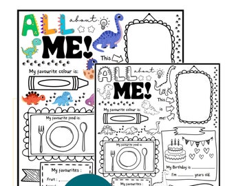 All About Me Dinosaur Themed Pennant Printable Activity, Preschool 1st ...