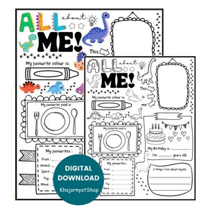 All About Me Dinosaur Themed Kids Printable Activity, Preschool 1st ...