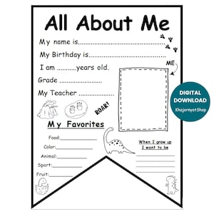 All About Me Dinosaur Themed Pennant Printable Activity, Preschool 1st ...