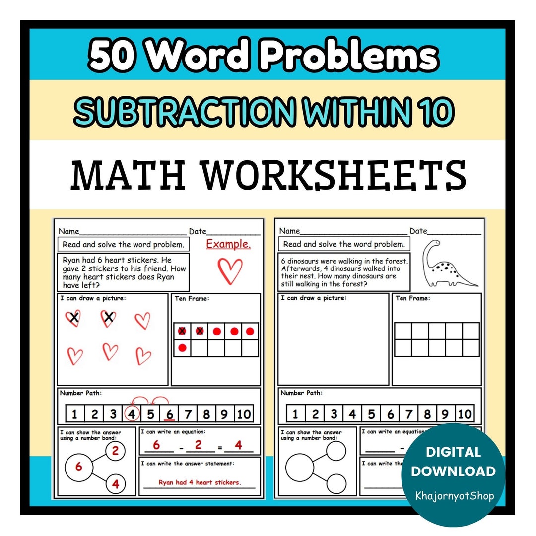 50 Kindergarten Substraction Word Problems Worksheets Within 10 ...