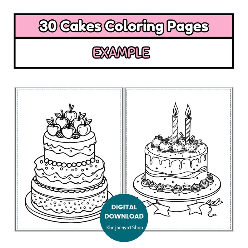 30 Adults and Kids Sweet Cakes Coloring Pages, Cakes Printable Coloring ...