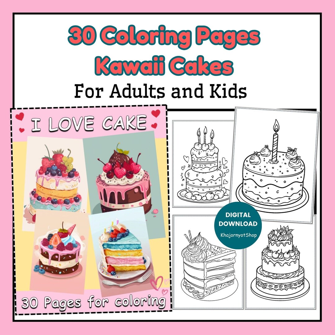 30 Adults and Kids Sweet Cakes Coloring Pages, Cakes Printable Coloring ...