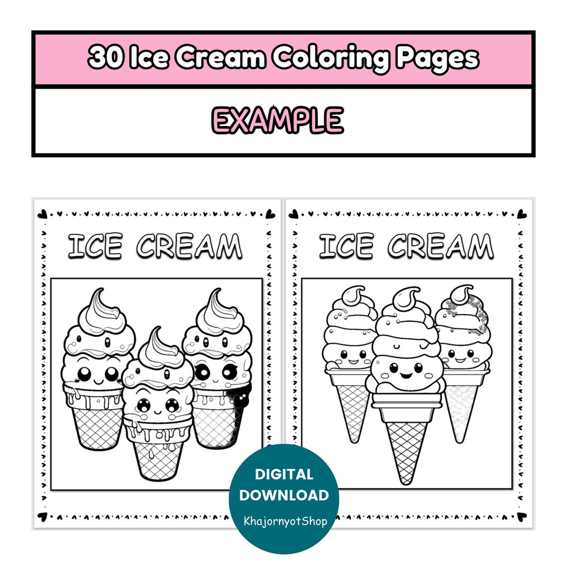 30 Kawaii Ice Cream Coloring Pages for Kids, Printable Kawaii Coloring ...