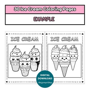 30 Kawaii Ice Cream Coloring Pages for Kids, Printable Kawaii Coloring ...