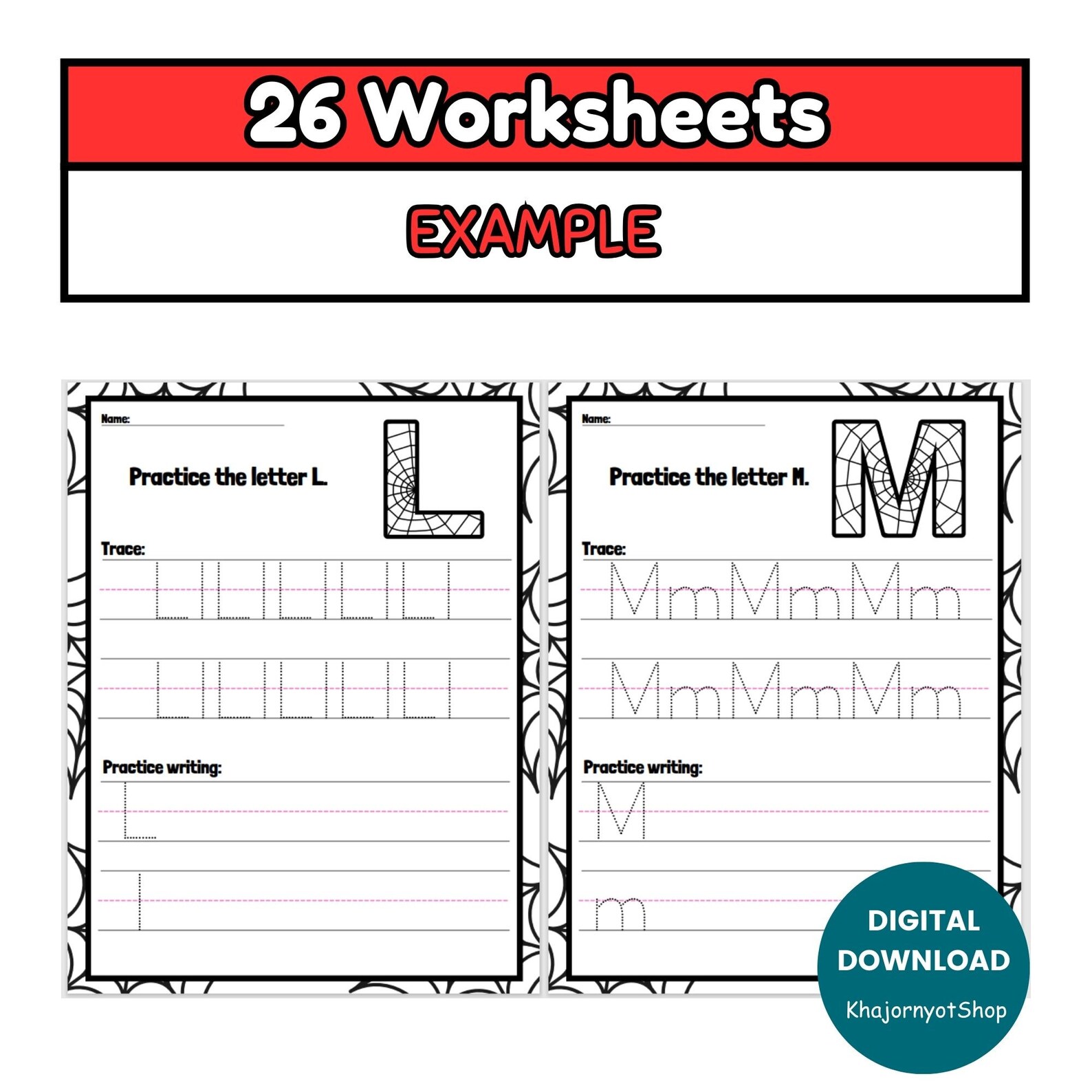 26 Spider Theme ABC Alphabet Preschool-kindergarten Worksheets ...