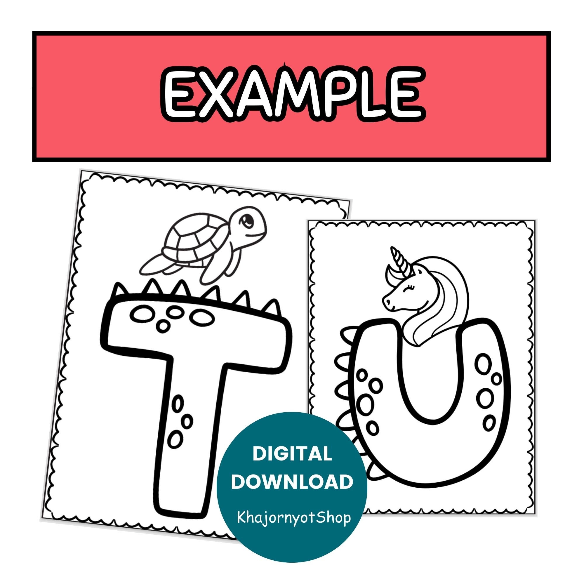 ABC Dinosaur Themed Alphabet Coloring Book Worksheets, Preschool ...