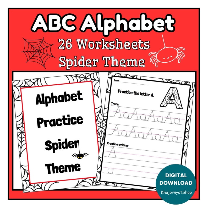 26 Spider Theme ABC Alphabet Preschool-kindergarten Worksheets ...