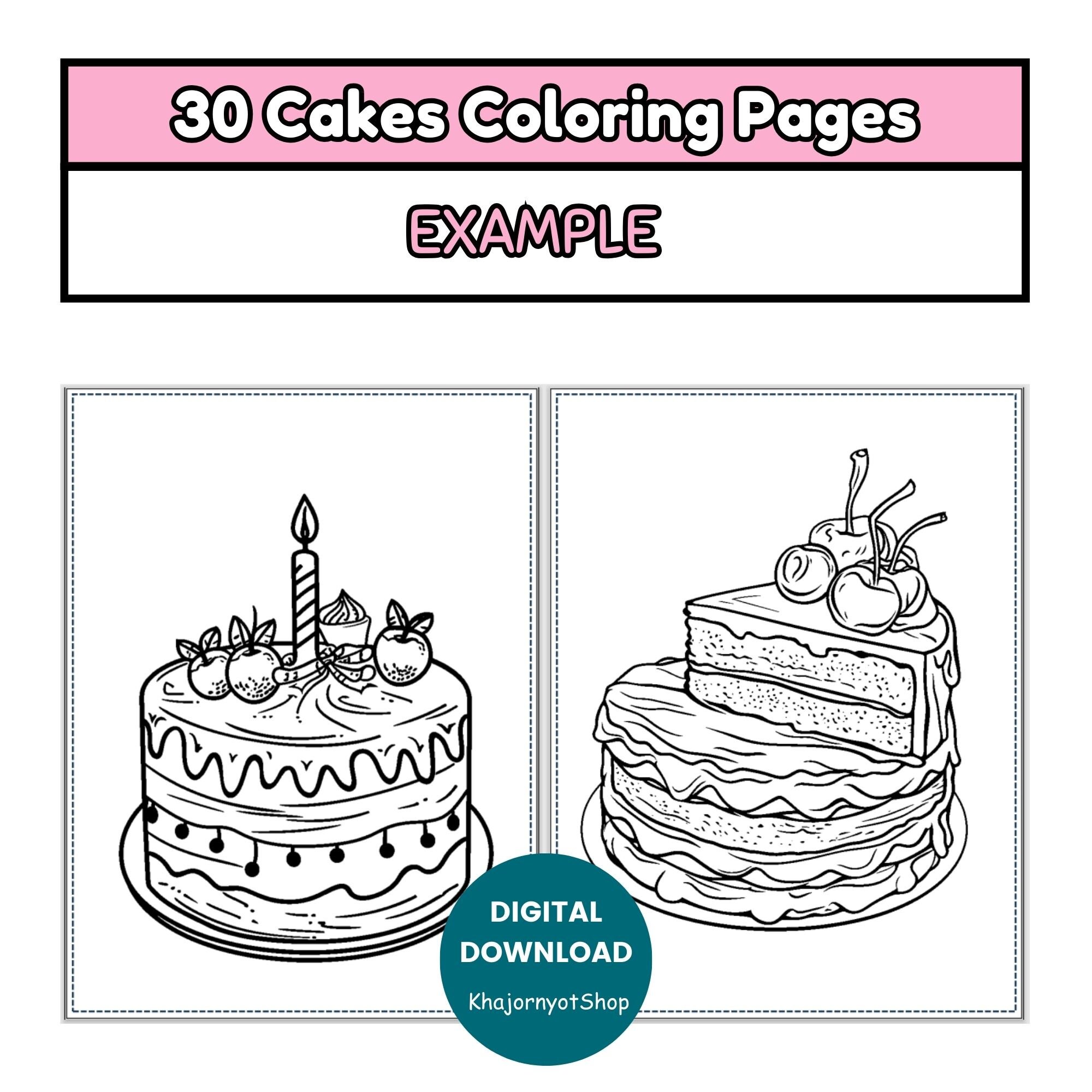 30 Adults and Kids Sweet Cakes Coloring Pages, Cakes Printable Coloring ...