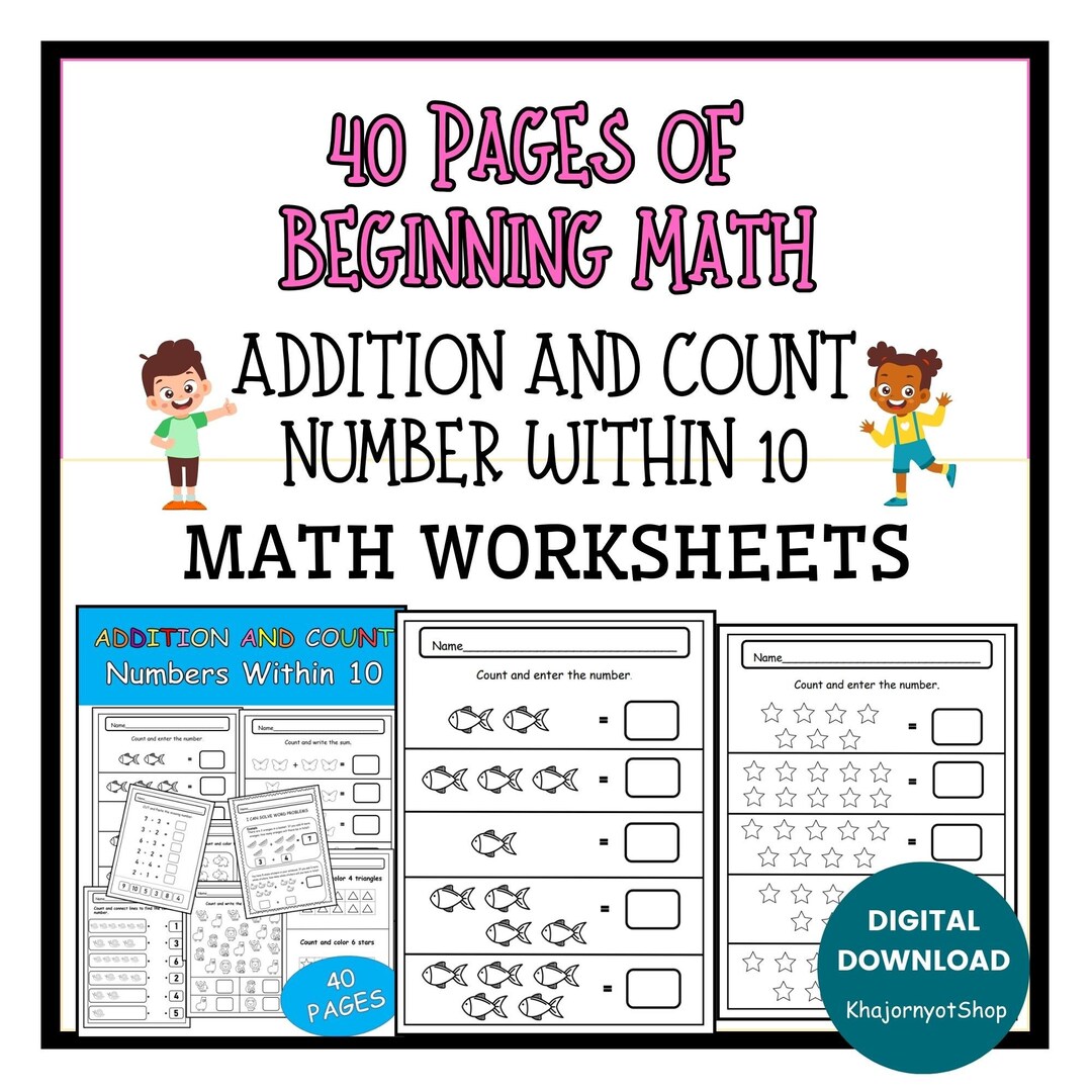 40 Kindergarten Preschool Addition - Count Math Numbers Worksheets ...