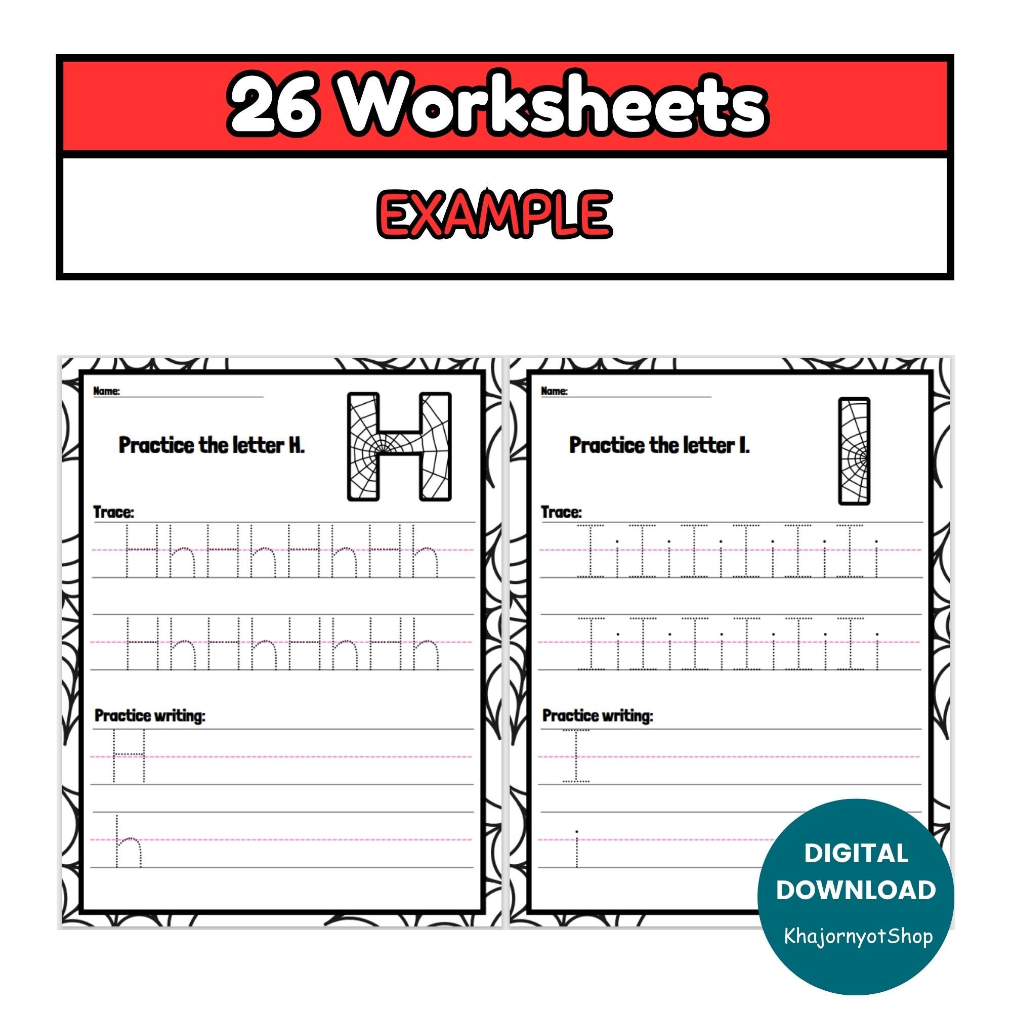 26 Spider Theme ABC Alphabet Preschool-kindergarten Worksheets ...