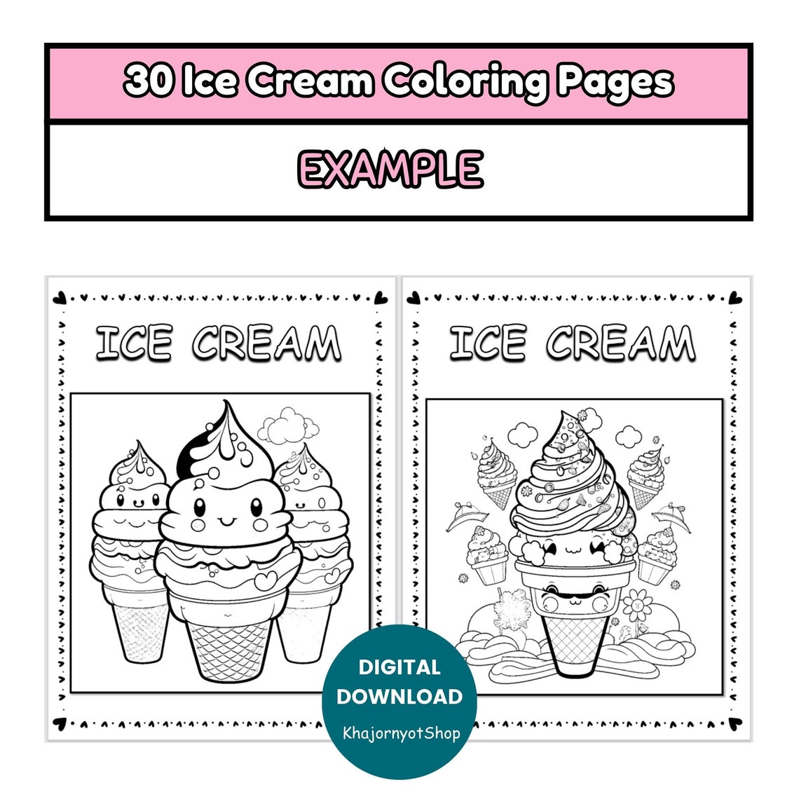 30 Kawaii Ice Cream Coloring Pages for Kids, Printable Kawaii Coloring ...