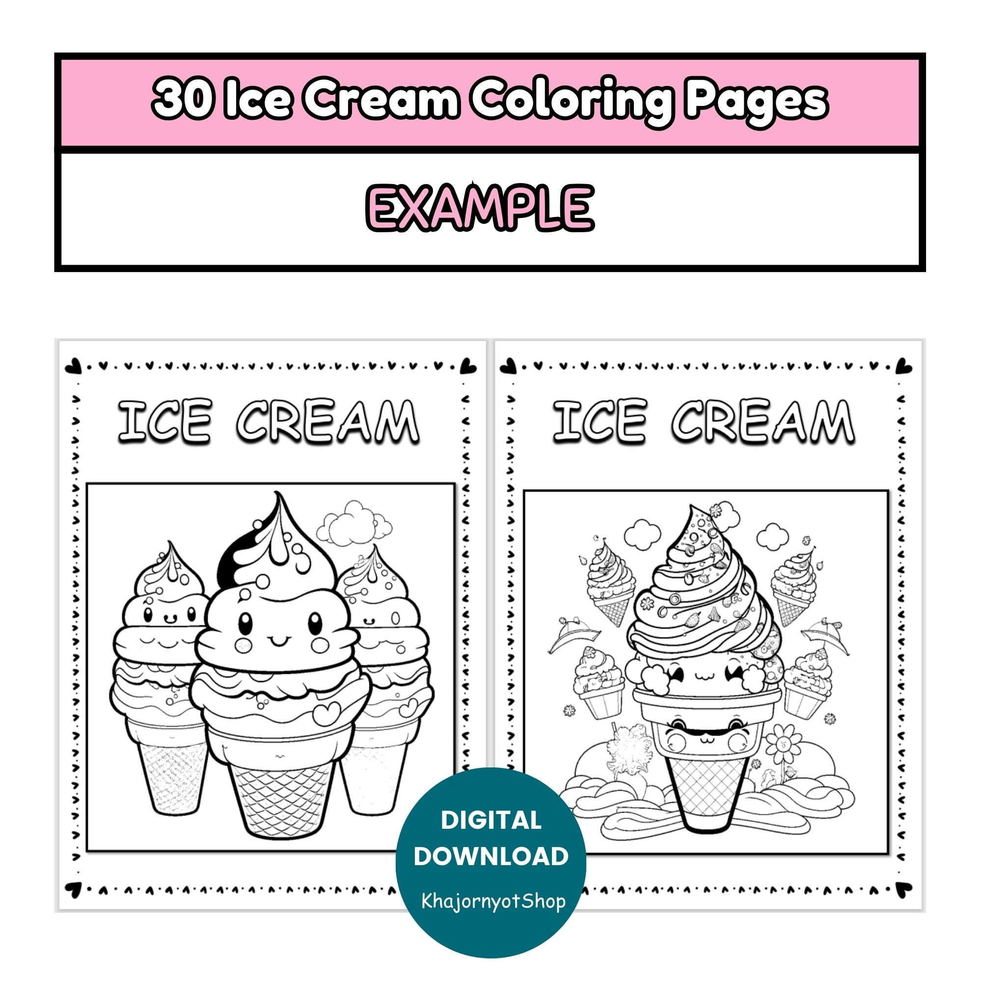 30 Kawaii Ice Cream Coloring Pages for Kids, Printable Kawaii Coloring ...