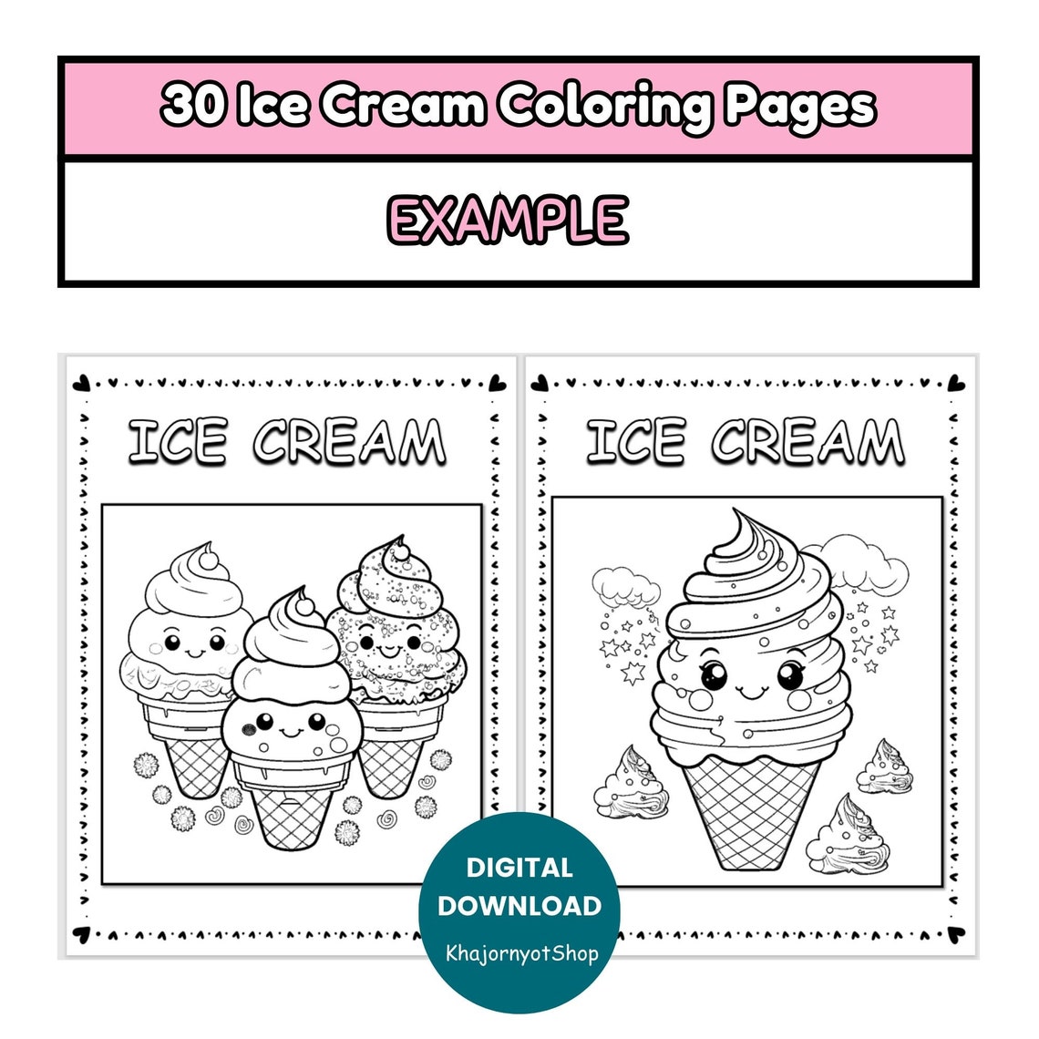 30 Kawaii Ice Cream Coloring Pages for Kids, Printable Kawaii Coloring ...