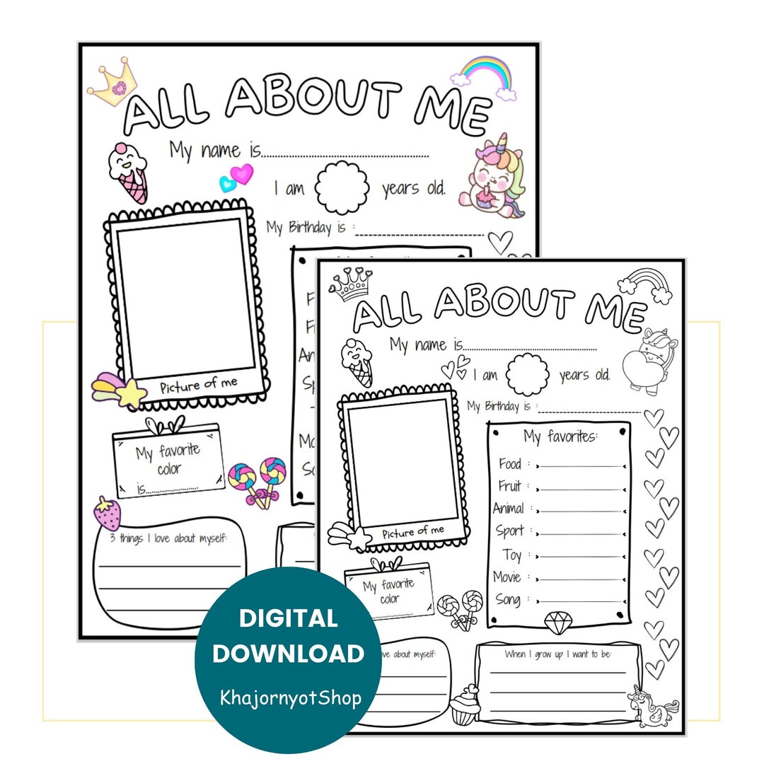All About Me Unicorn Themed Girl Printable Activity, Preschool 1st ...