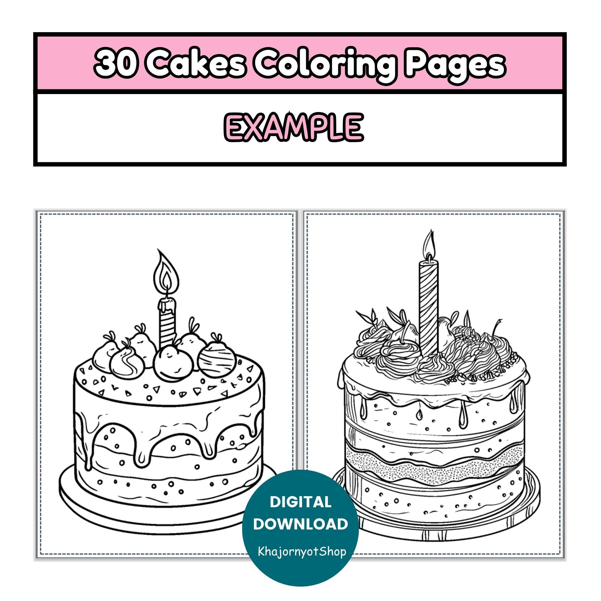 30 Adults and Kids Sweet Cakes Coloring Pages, Cakes Printable Coloring ...