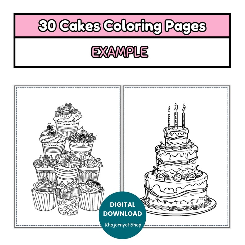 30 Adults and Kids Sweet Cakes Coloring Pages, Cakes Printable Coloring ...