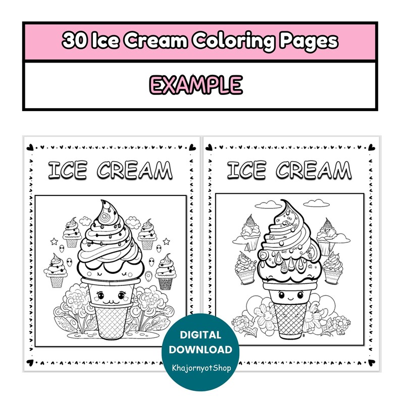 30 Kawaii Ice Cream Coloring Pages for Kids, Printable Kawaii Coloring ...