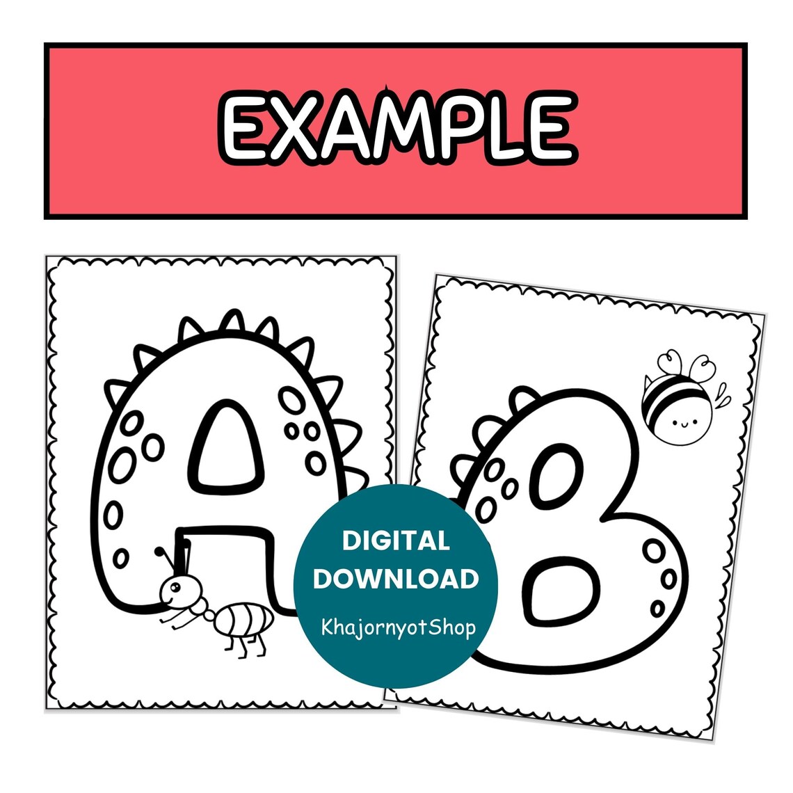 ABC Dinosaur Themed Alphabet Coloring Book Worksheets, Preschool ...