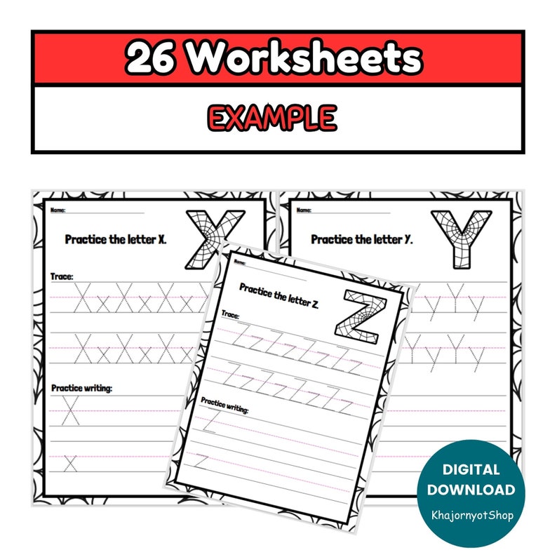 26 Spider Theme ABC Alphabet Preschool-kindergarten Worksheets ...
