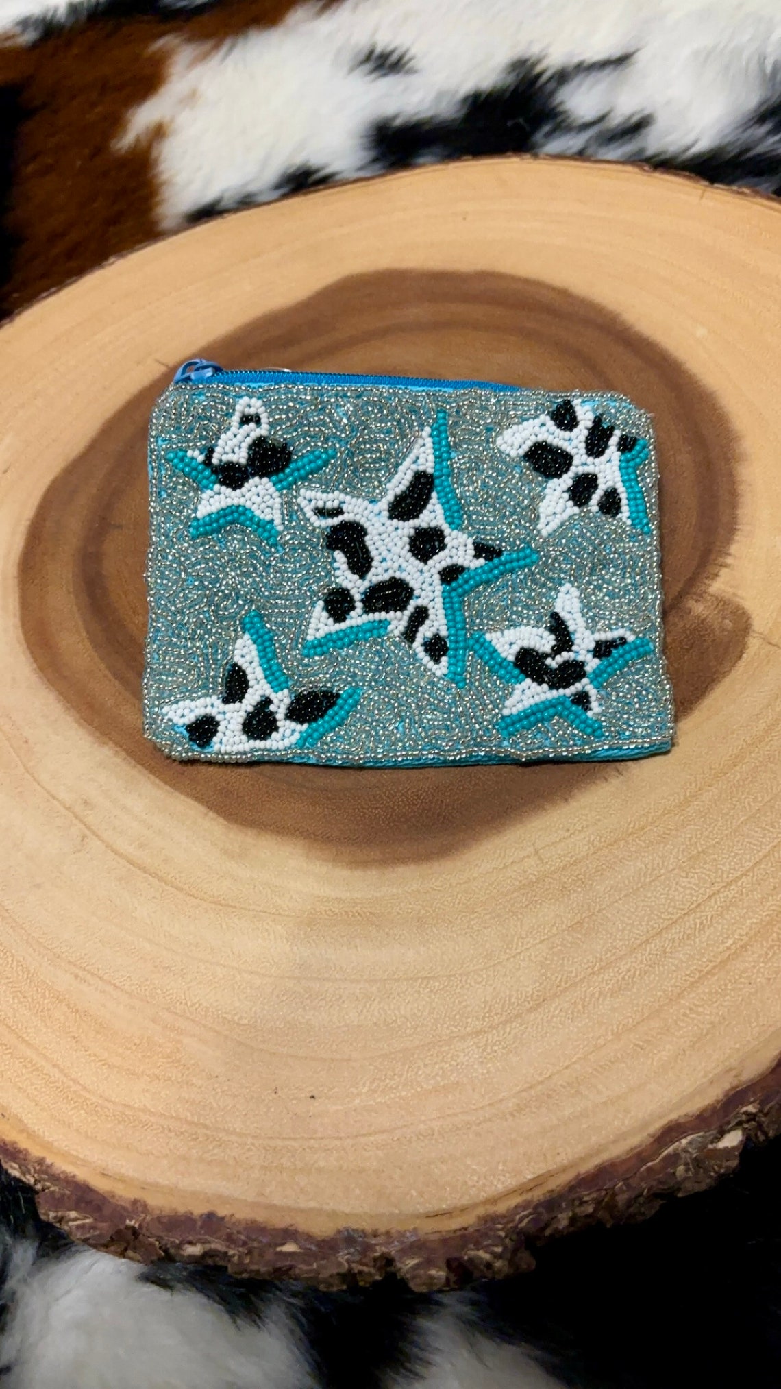 Star Cow Print Seed Beaded Coin Purse - Etsy